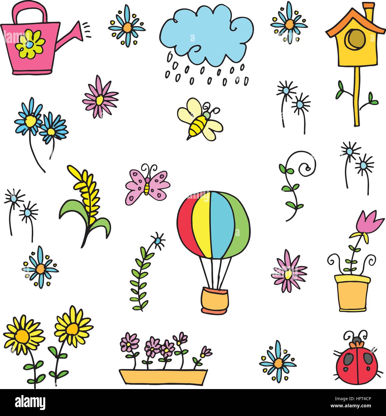 Illustration spring doodles set hi-res stock photography and images - Alamy