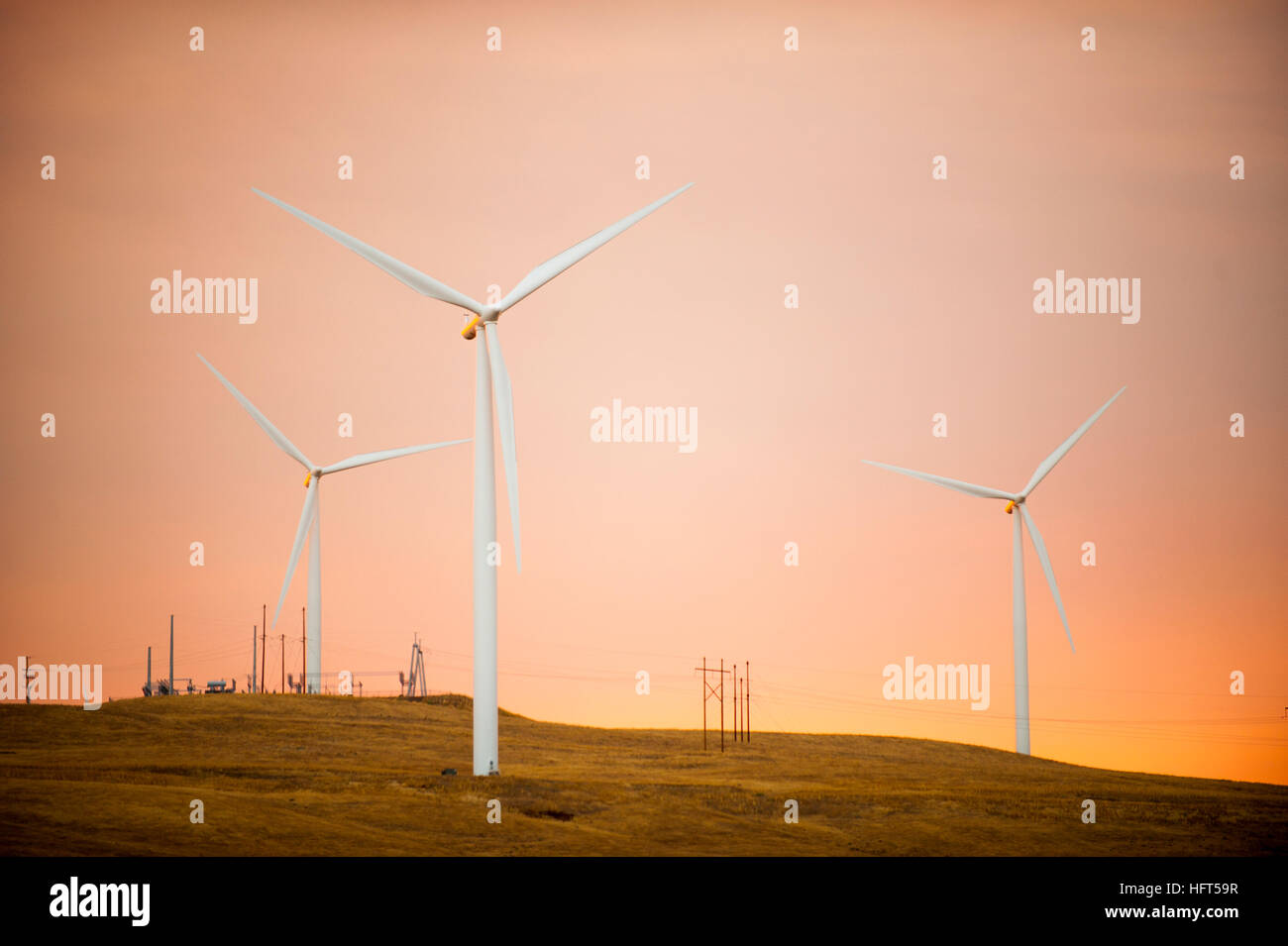 Wind turbines lining the hills in the high desert of eastern Washington ...