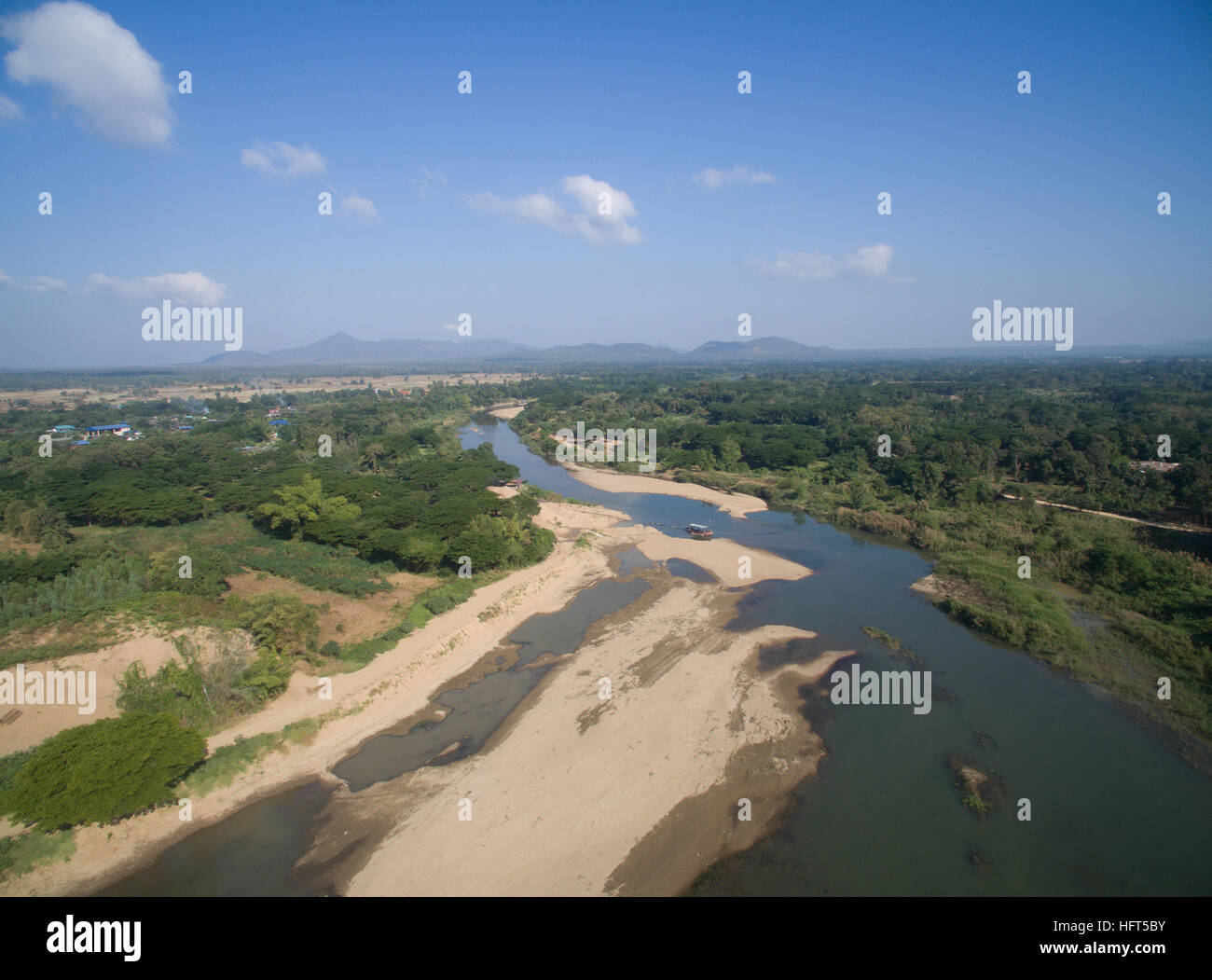 River from top view by drone in northern Thailand, Lampang Stock Photo ...
