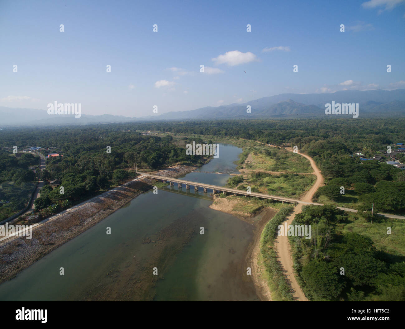 River from top view by drone in northern Thailand, Lampang Stock Photo ...