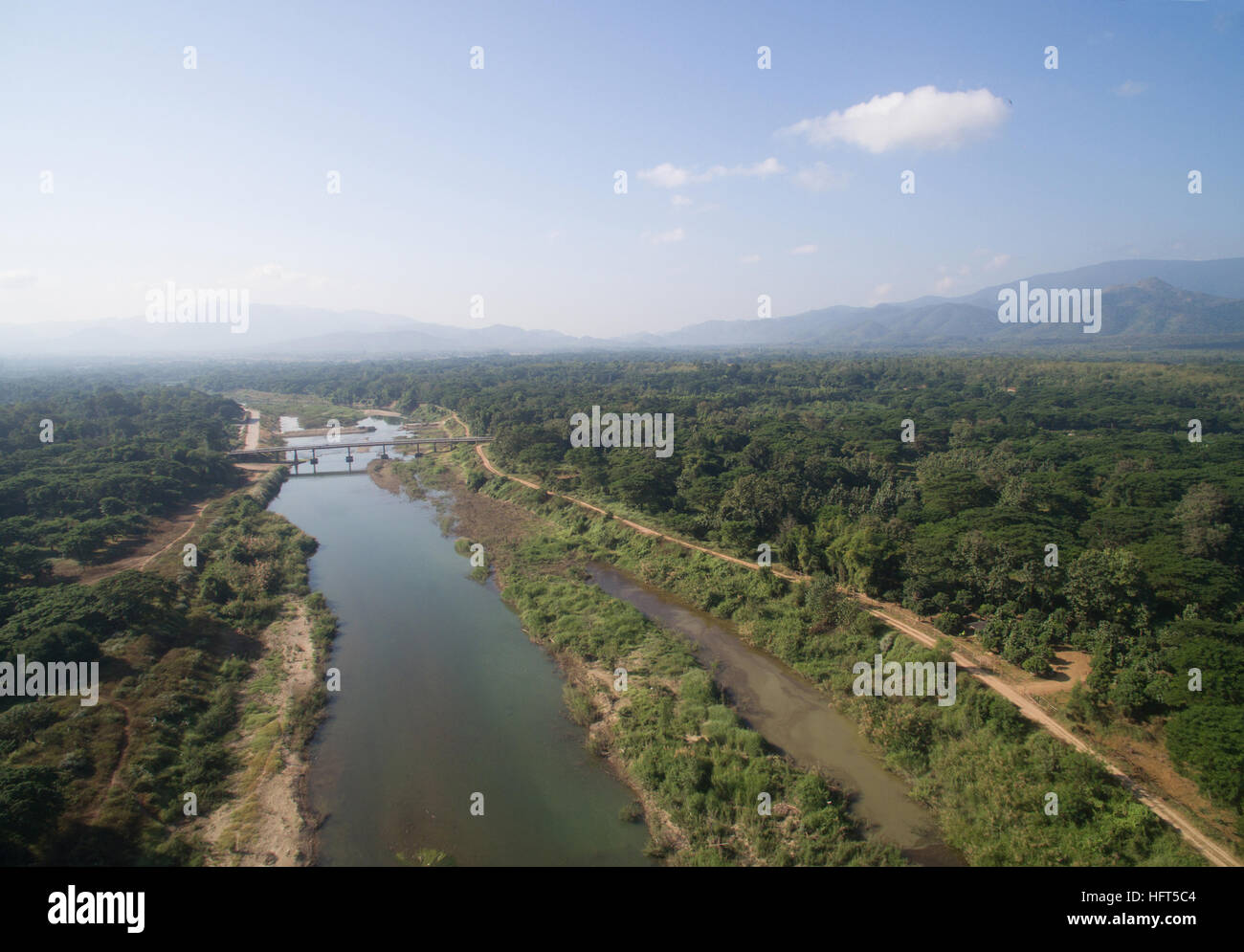River from top view by drone in northern Thailand, Lampang Stock Photo ...