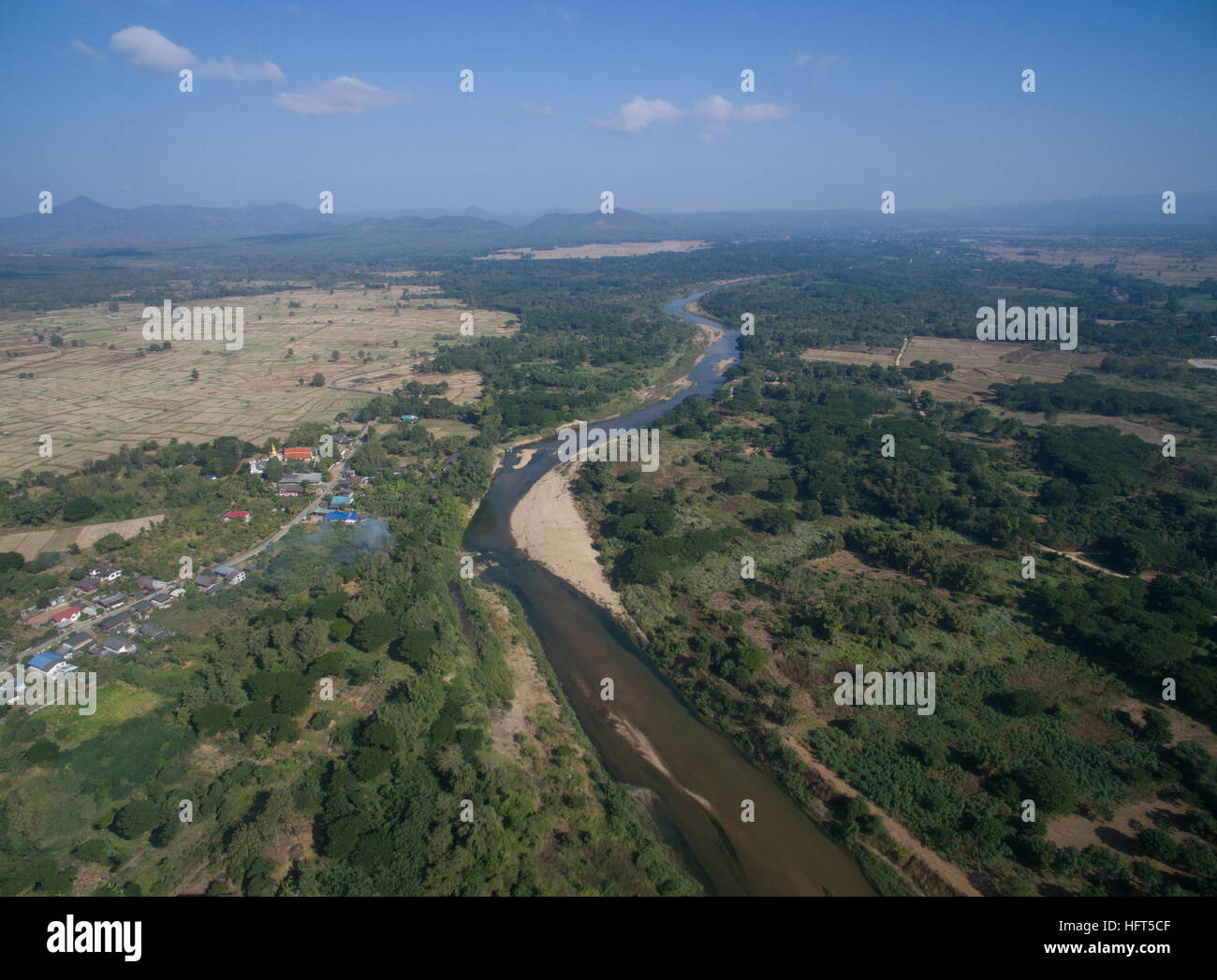 River from top view by drone in northern Thailand, Lampang Stock Photo ...