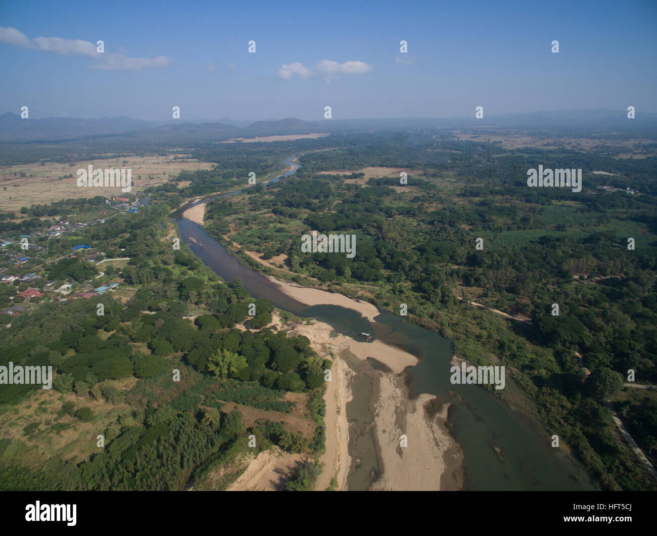 River from top view by drone in northern Thailand, Lampang Stock Photo ...