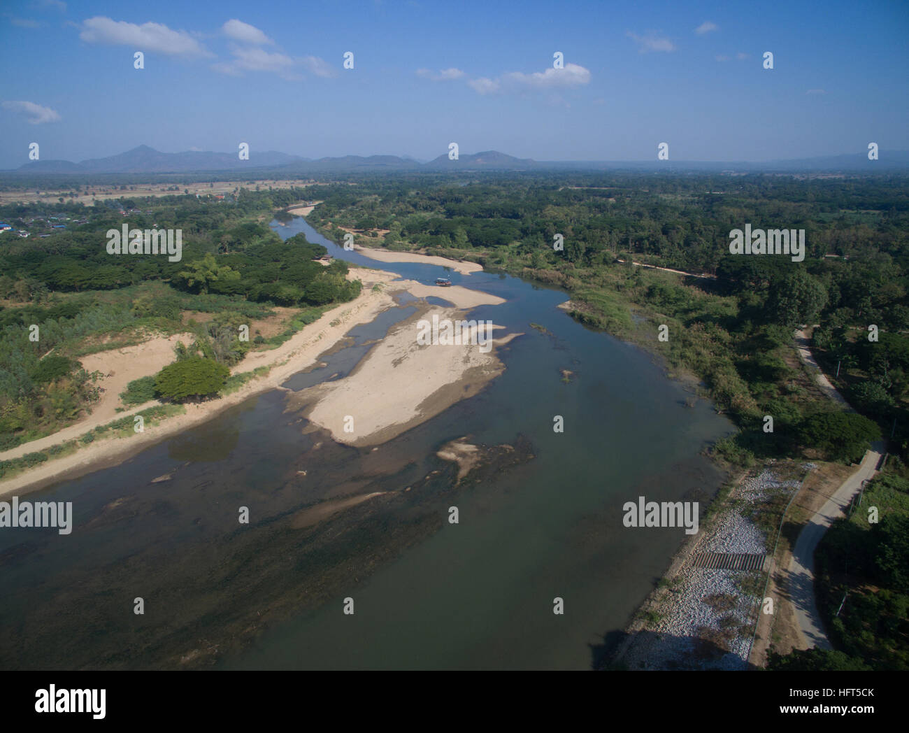 River from top view by drone in northern Thailand, Lampang Stock Photo ...