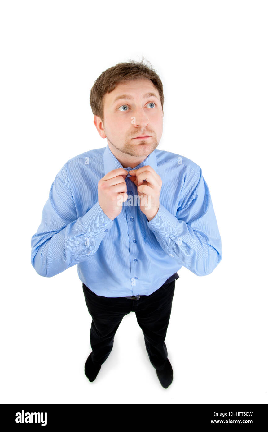 The guy thinks, top view. On a white background Stock Photo - Alamy