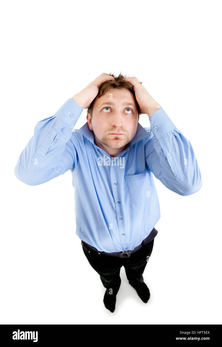 The guy thinks, top view. On a white background Stock Photo - Alamy