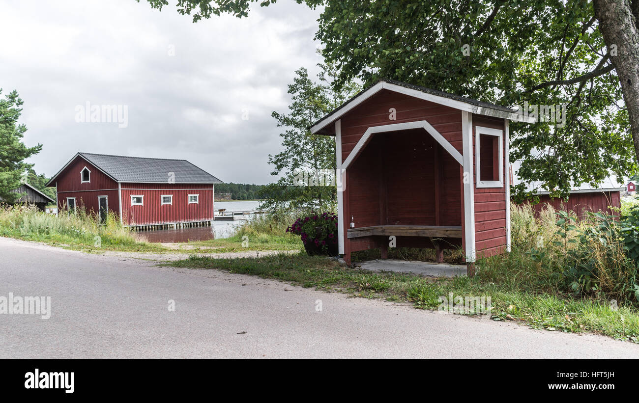 Empty bus stop in Finnish archipelago Stock Photo - Alamy