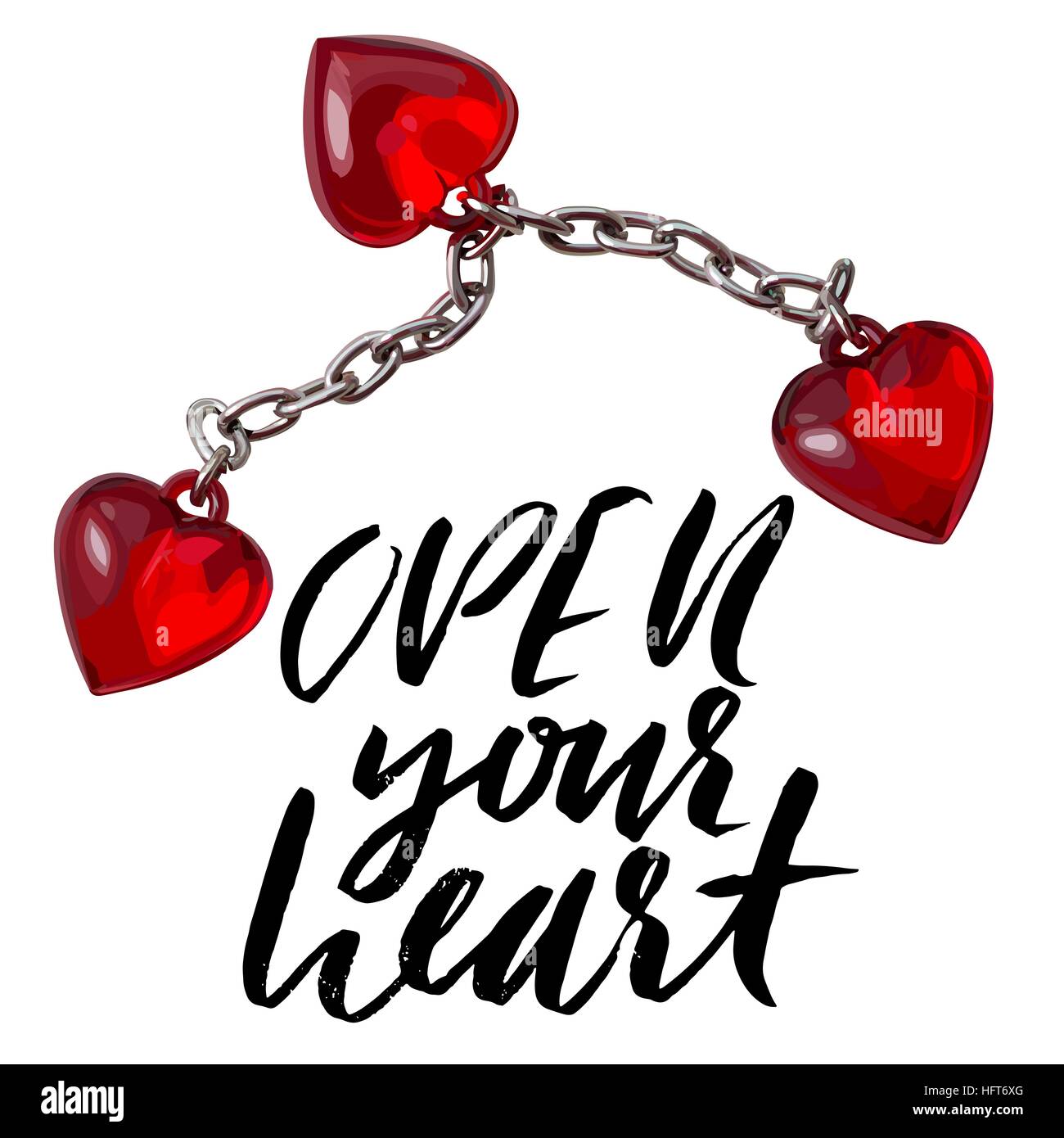 Hand lettered inspirational quote. Open your heart. Hand brushed ink ...