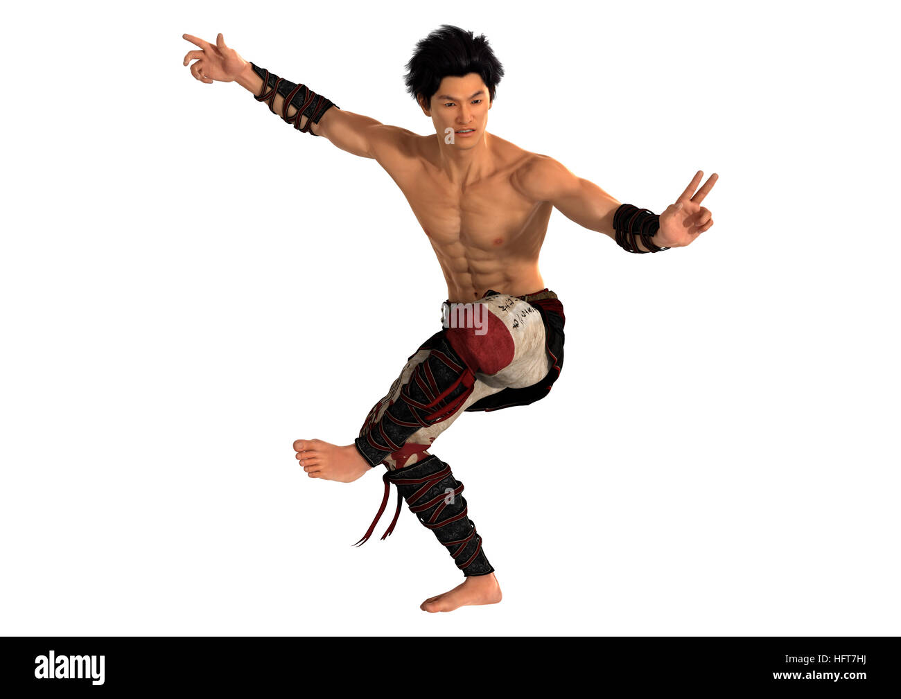 3D rendering of a fighting monk isolated on white background Stock ...