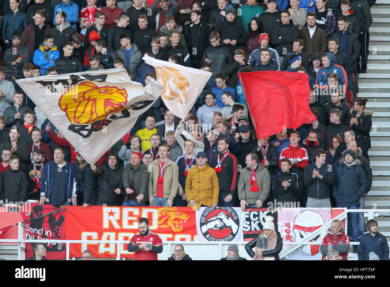 Middlesbrough fans in the stands during the Premier League match at the ...