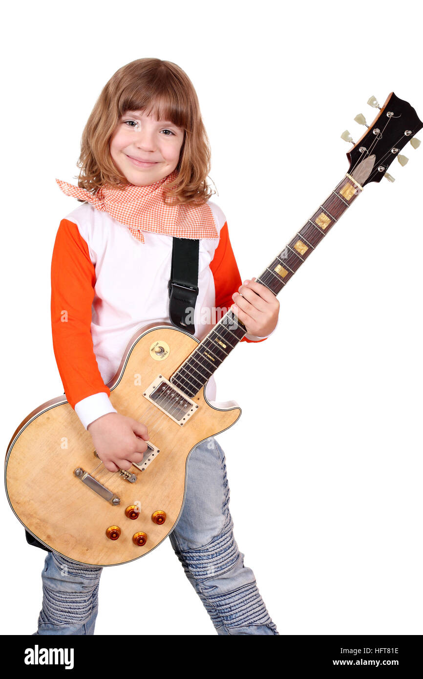 little girl rocker with electric guitar Stock Photo - Alamy