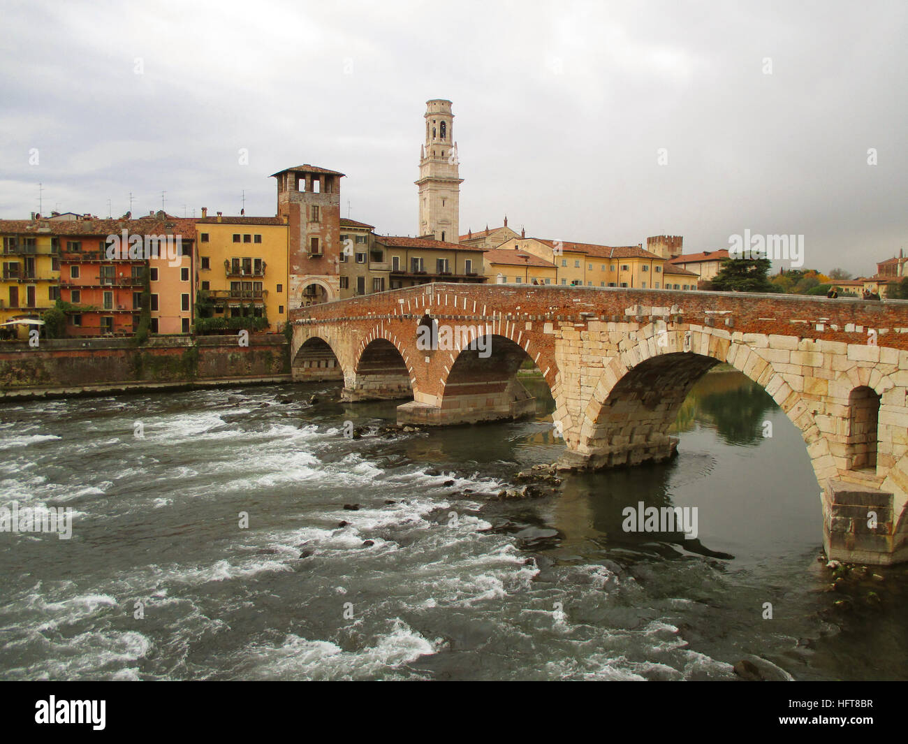 Ponte Pietra, the Roman Arch Bridge over the Adige River in Verona of ...