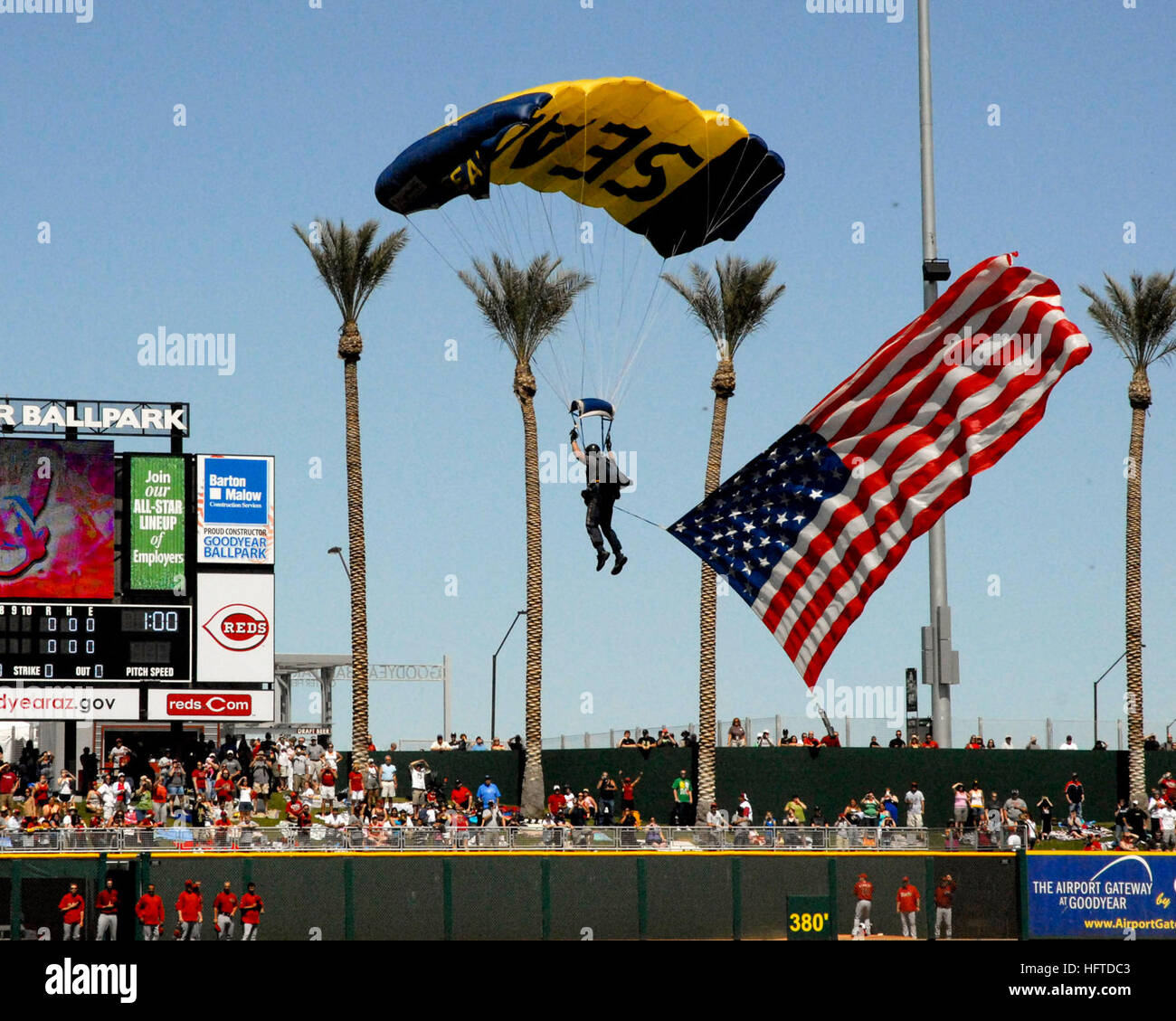 U.S. Navy Leap Frogs parachute team performs an aerial demonstration at ...