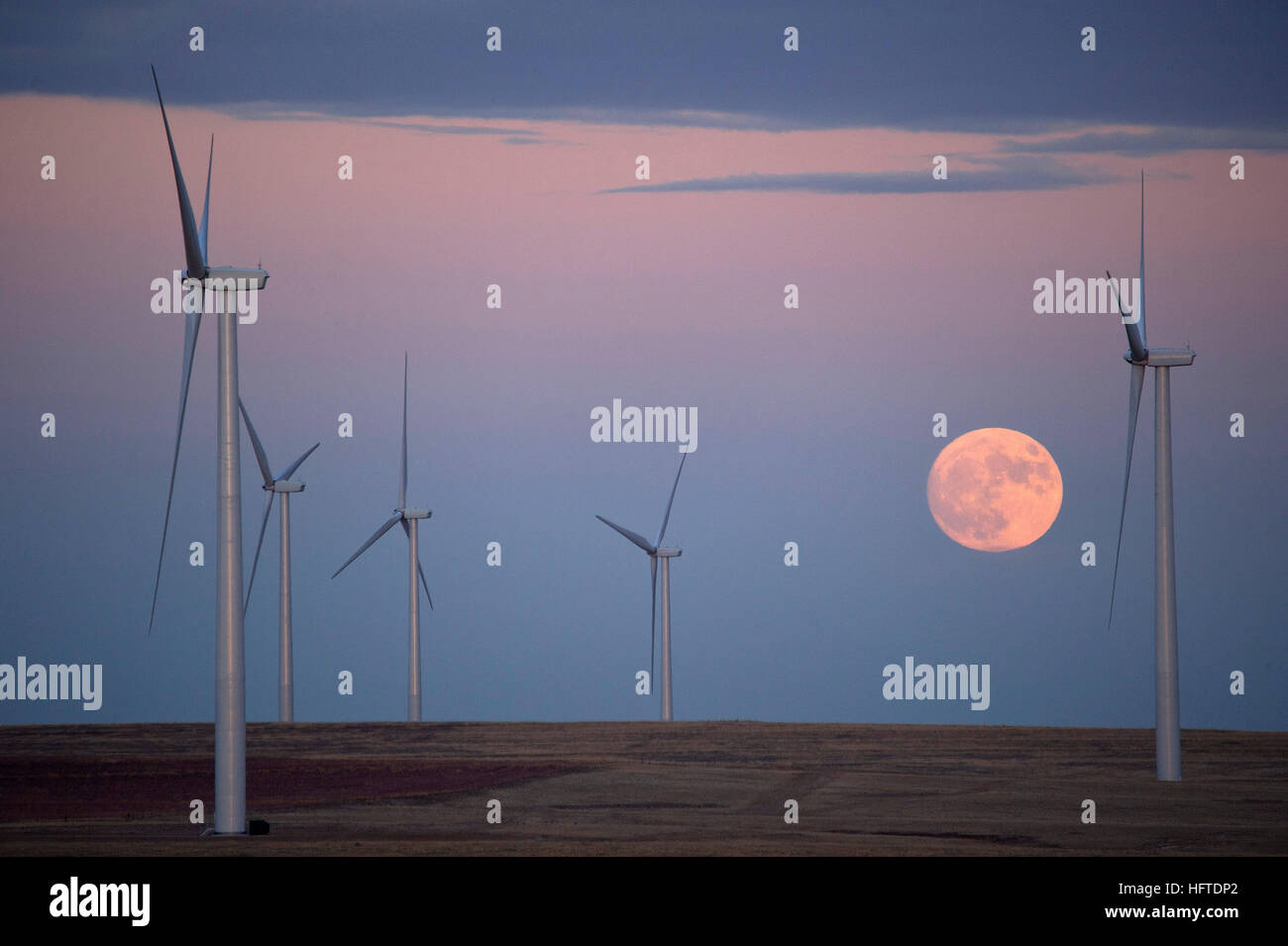 The November 2016 Supermoon rises behind a eastern Colorado windfarm ...