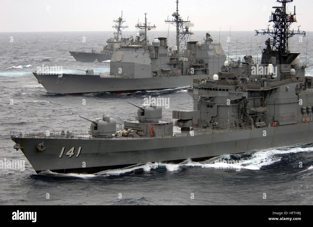 From front, JS Haruna (DDH 141), the guided-missile cruiser USS Lake ...