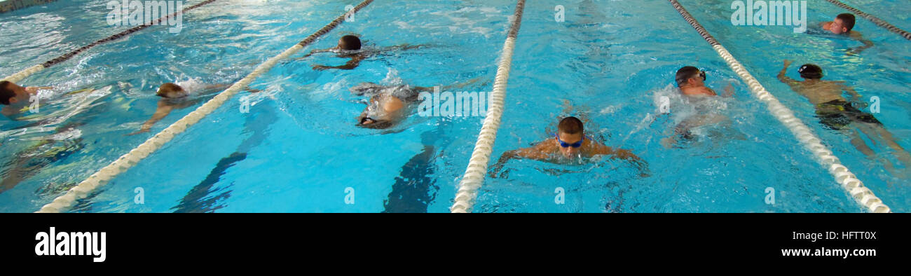 Sailors perform the swim portion of the physical screening test at ...