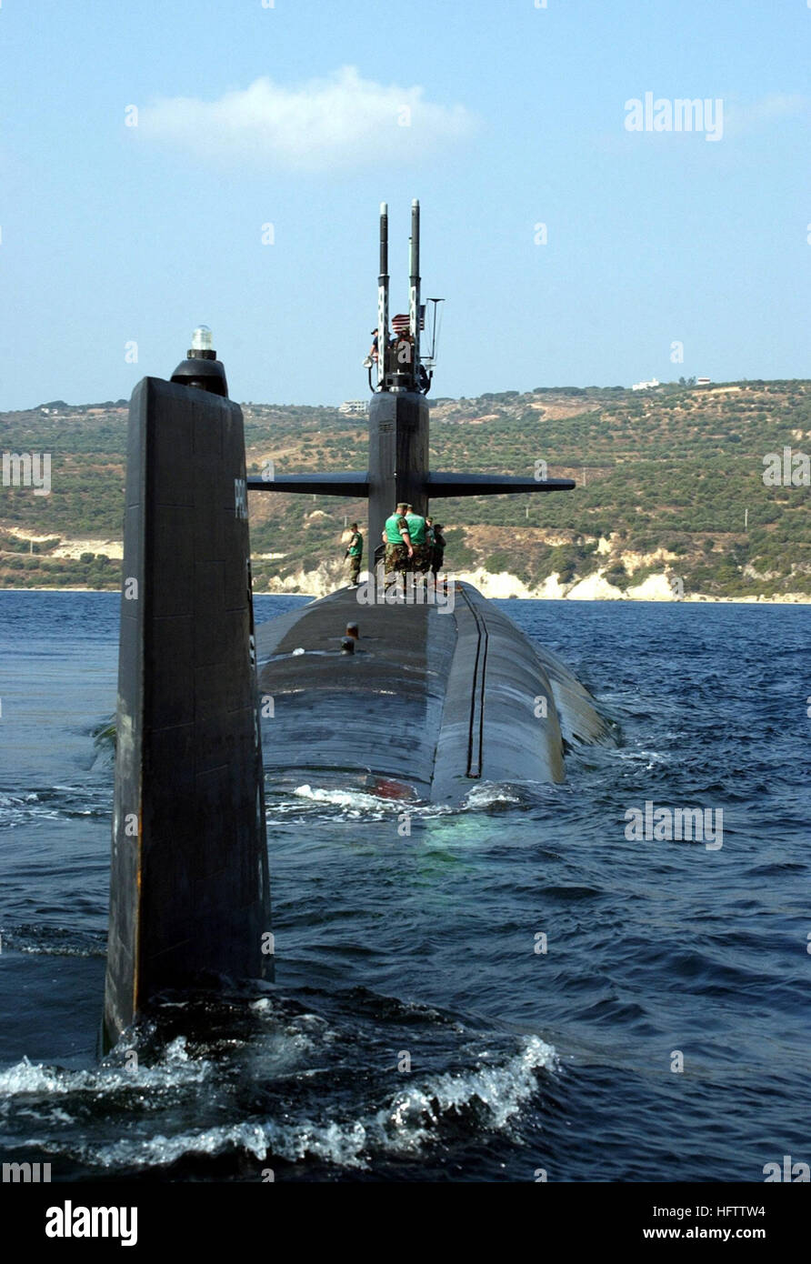 Stern on view showing US Navy (USN) Sailors manning a topside watch ...