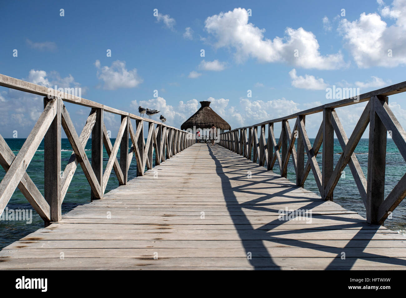Mexico Caribbean Ocean beach pier vacation. Luxury resort Mexican Mayan ...