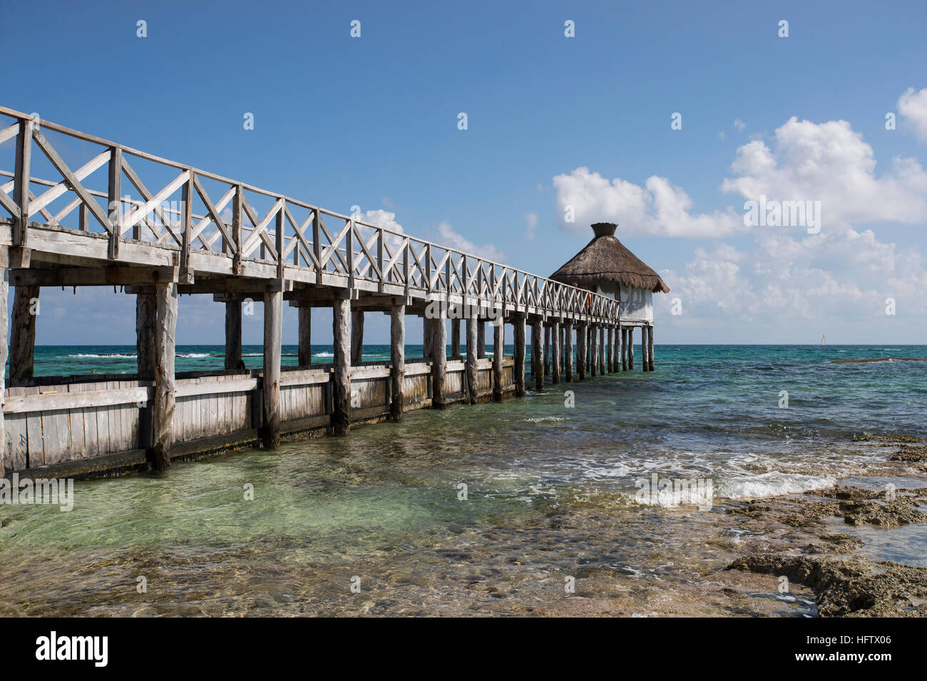 Mexico Caribbean Ocean beach pier vacation. Luxury resort Mexican Mayan ...