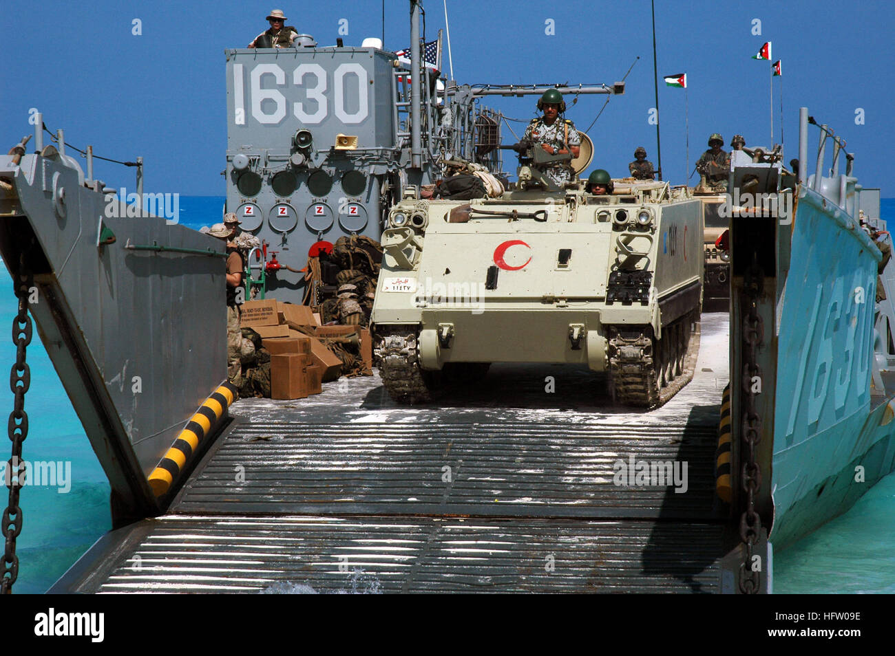 A Landing Craft Utility (LCU) from ACU-1 offloads an Egyptian armored ...