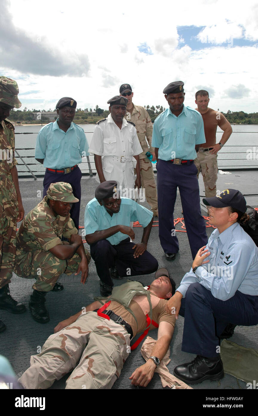 Hospital Corpsman demonstrates first aid and damage control techniques ...