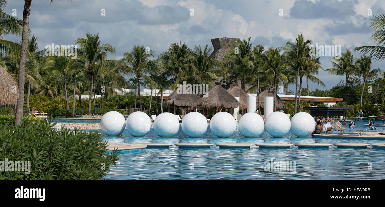 Tropical resort swimming pool Mexico. Luxury resort on Mexican Mayan ...