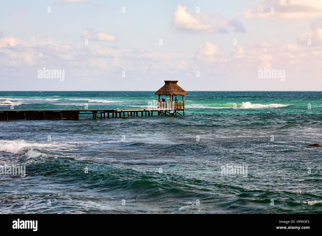 Caribbean Ocean pier Mexico resort. Luxury resort on Mexican Mayan ...