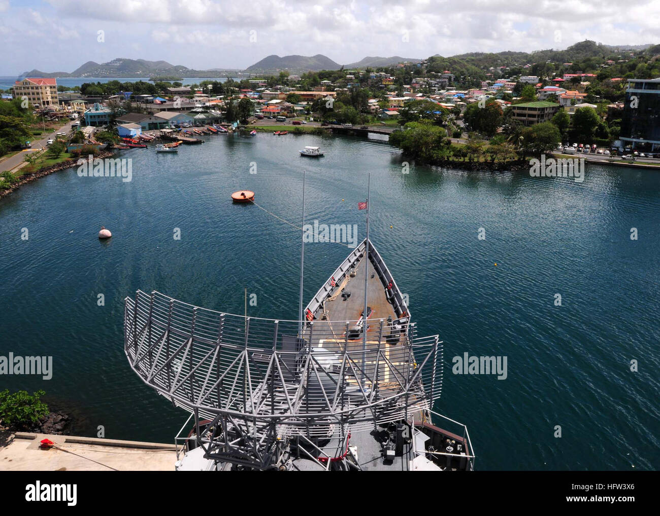 Guided-missile frigate USS Klakring (FFG 42) is pier side in St. Lucia ...