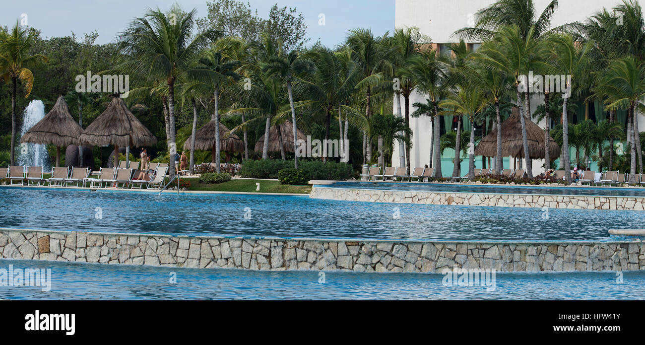 Mexico tropical resort swimming pool. Luxury resort on Mexican Mayan ...