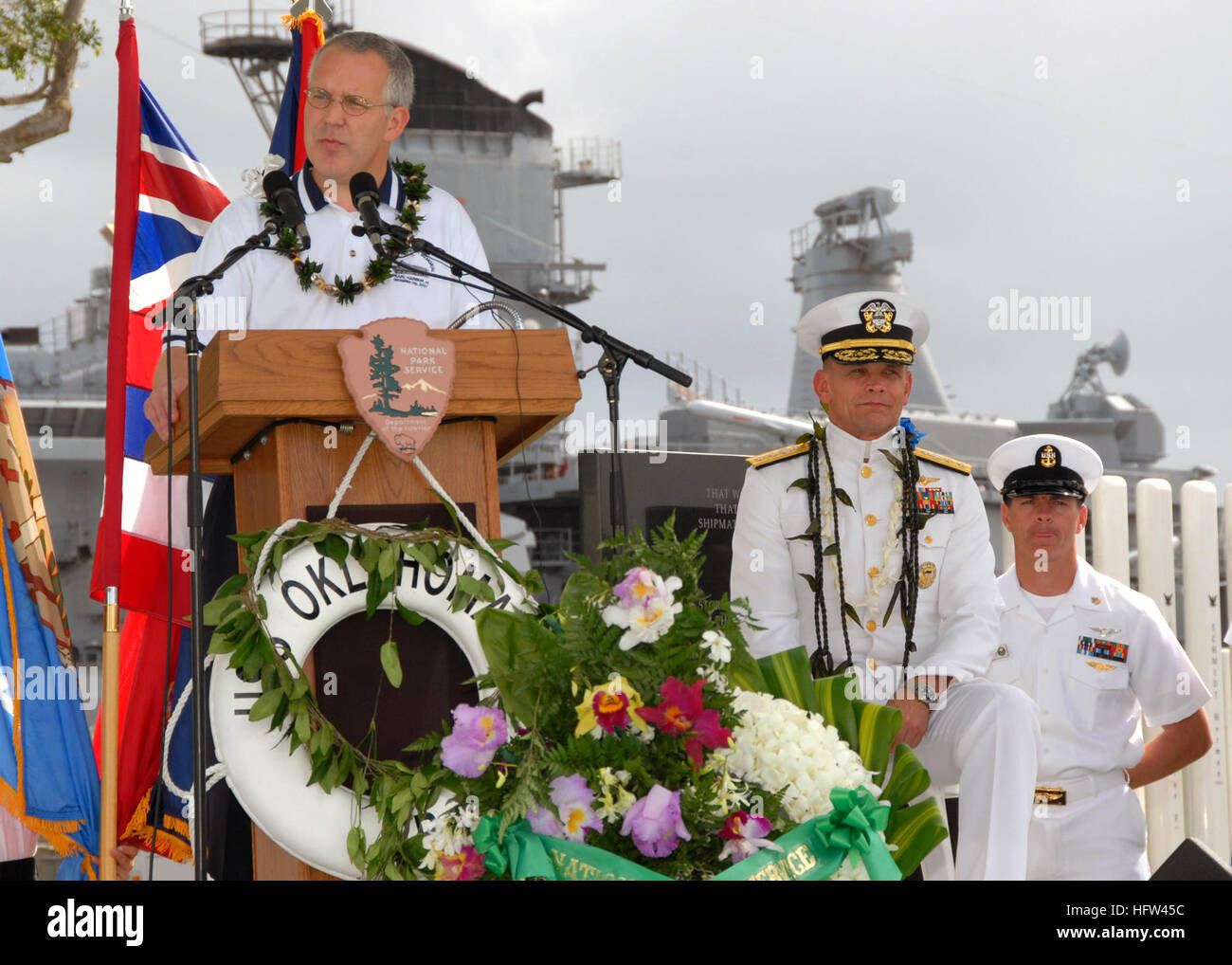 A dedication ceremony for the USS Oklahoma Memorial on Ford Island ...