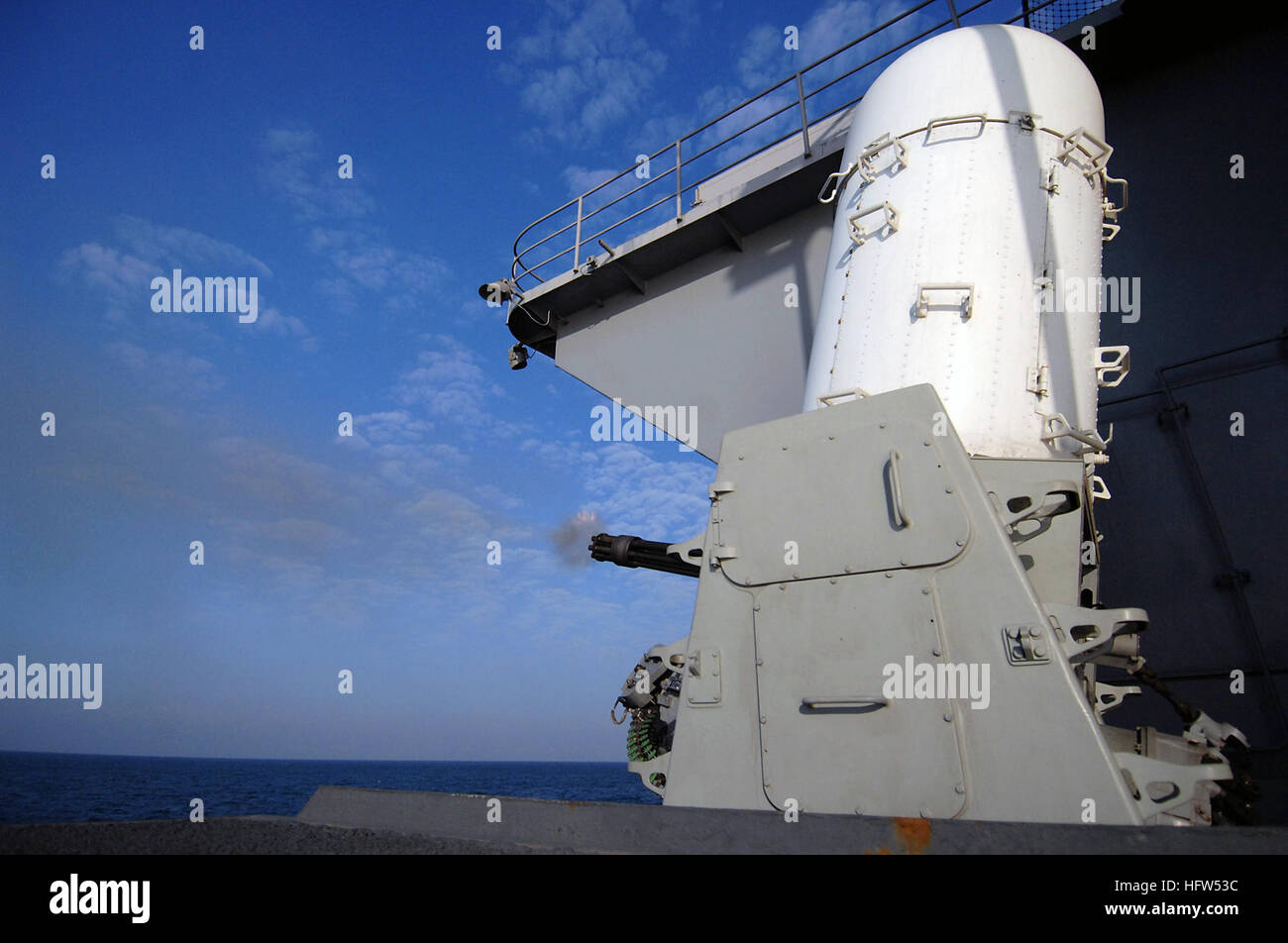 The close-in weapons system (CIWS) is fired from the fantail of Nimitz ...