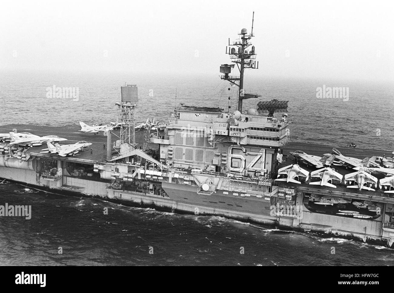 An aerial starboard view of the amidships section of the Kitty Hawk ...