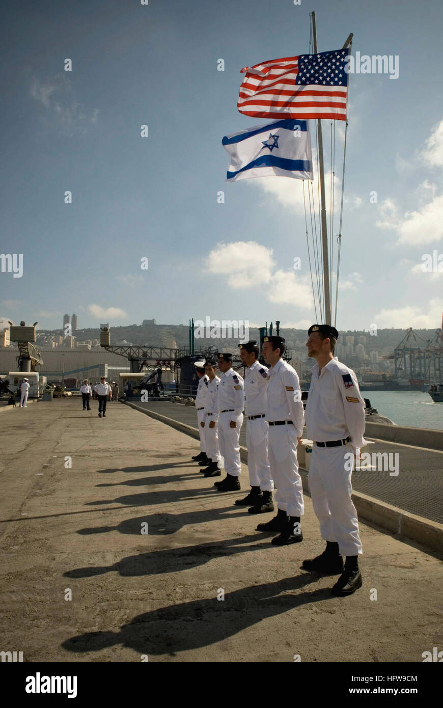 Israeli Navy Sailors render honors during a visit from the Chief of ...