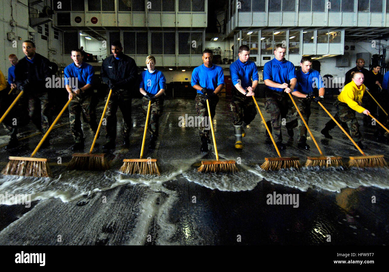 080627-N-1531D-010 PACIFIC OCEAN (June 27, 2008) Sailors scrub the ...