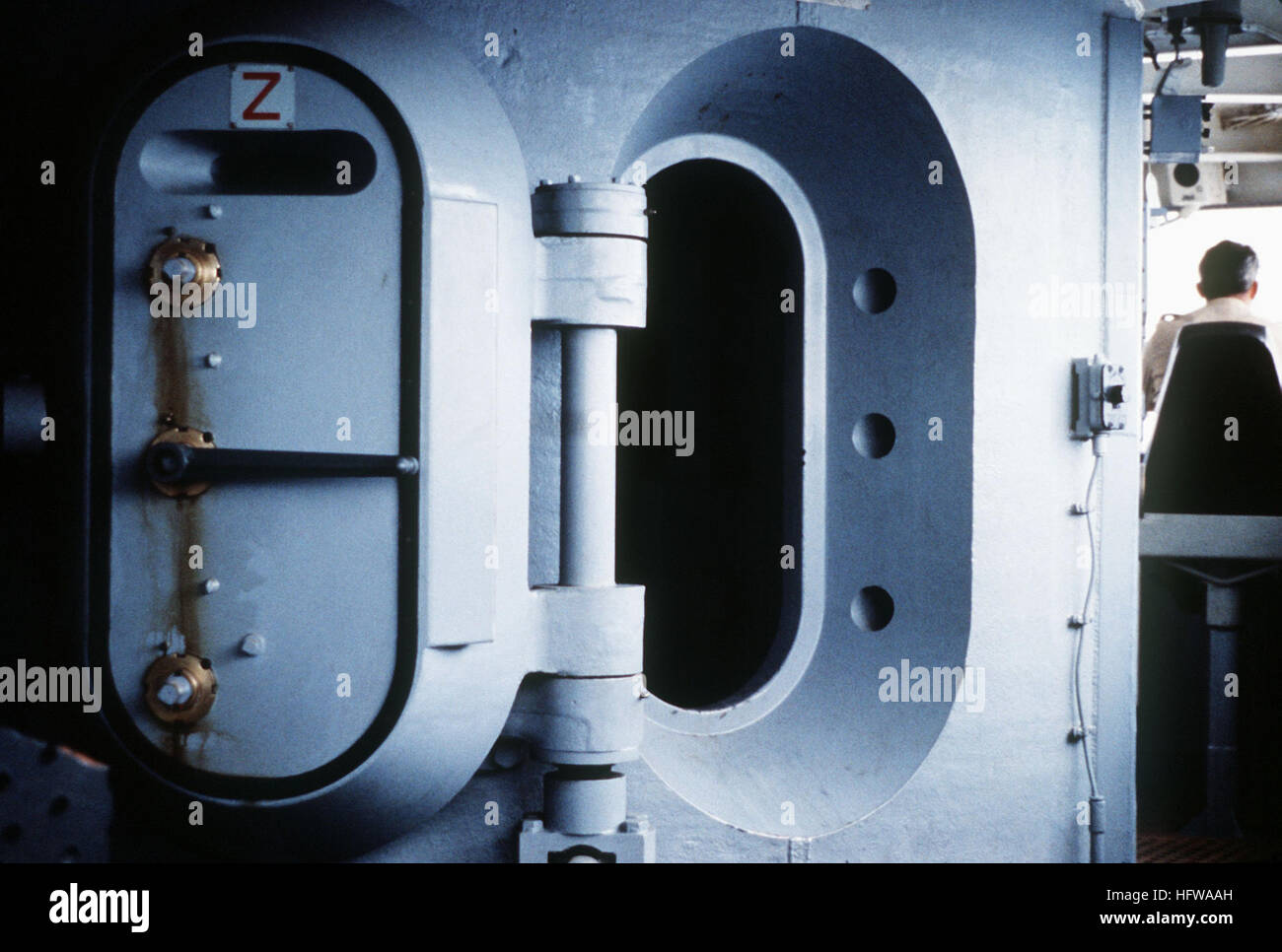 A view of the hatch and armor citadel of the battleship NEW JERSEY (BB ...