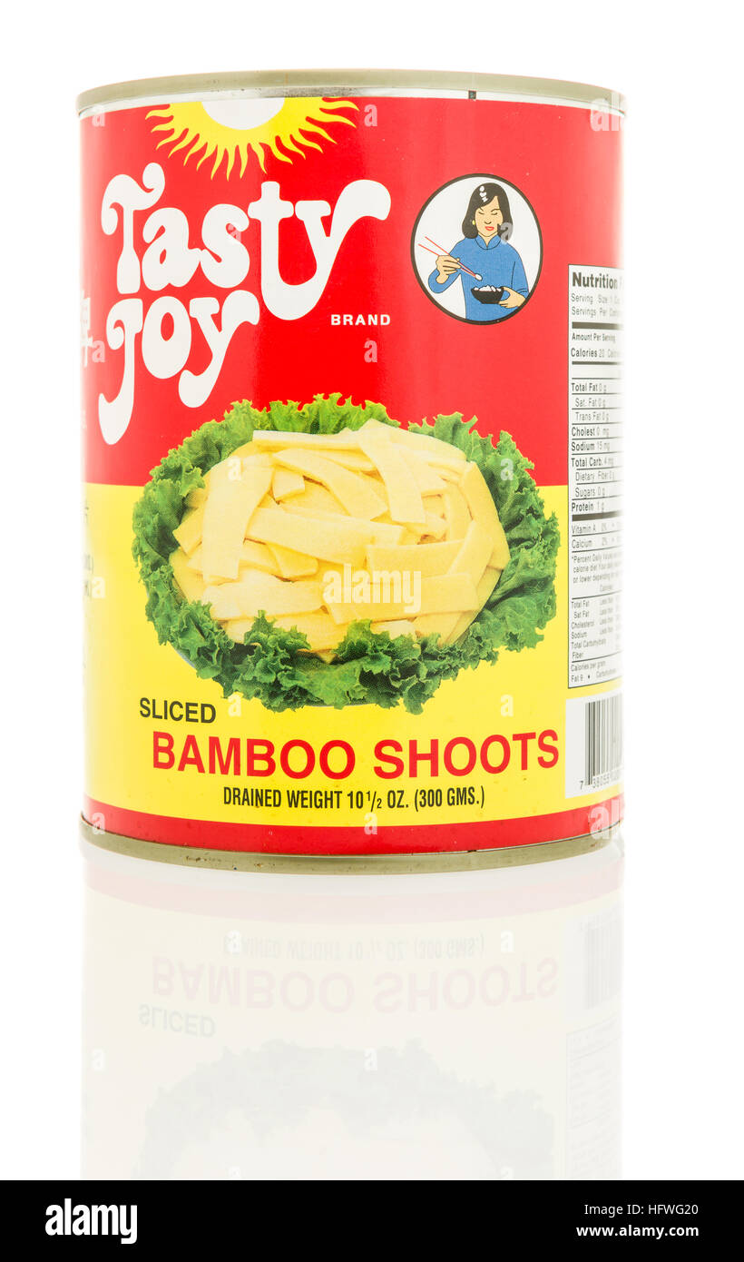 Winneconne, WI - 2 November 2016: Can of Tasty Joy sliced bamboo shoots ...