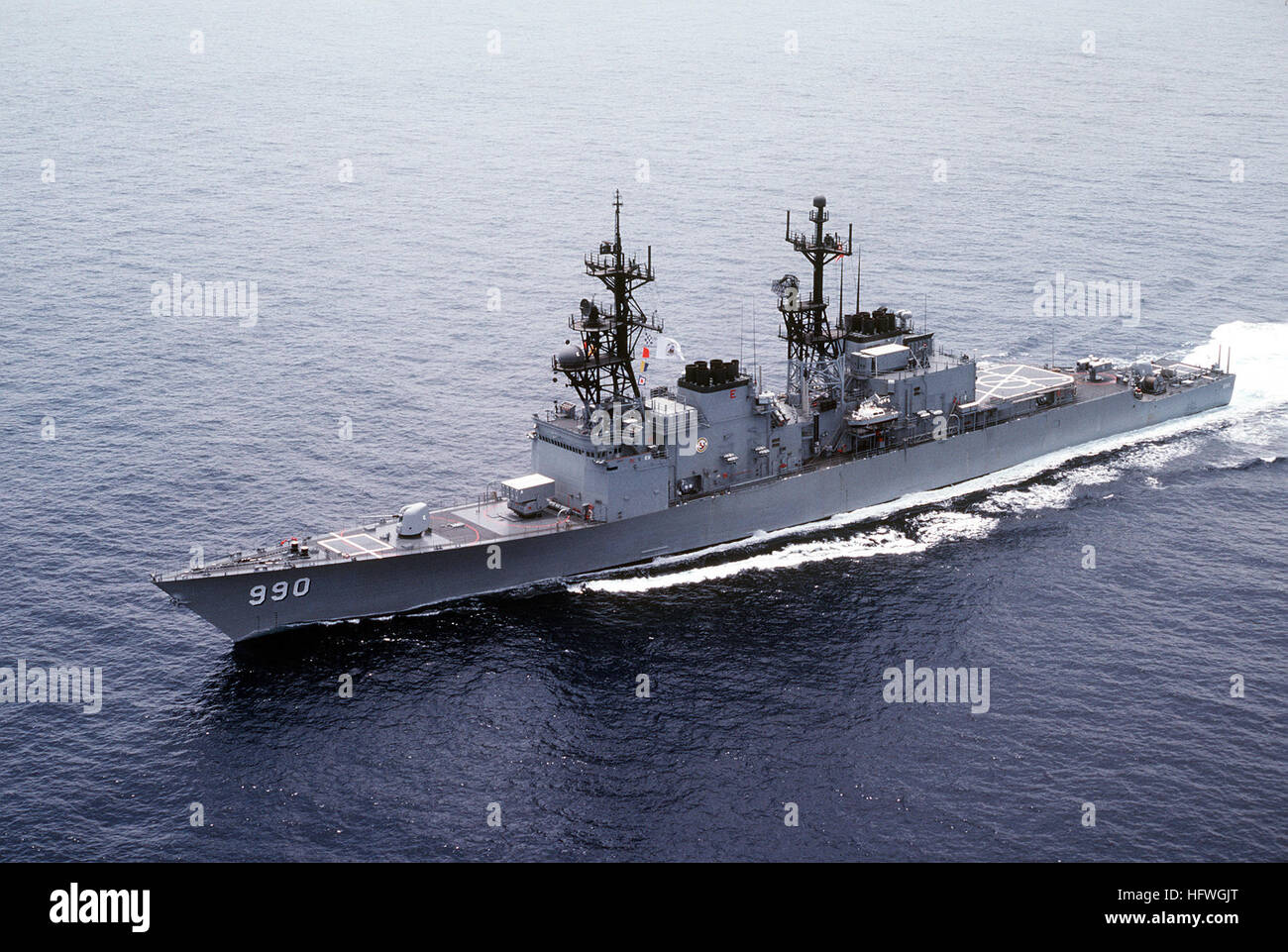 A port bow view of the destroyer USS INGERSOLL (DD-990) underway off ...