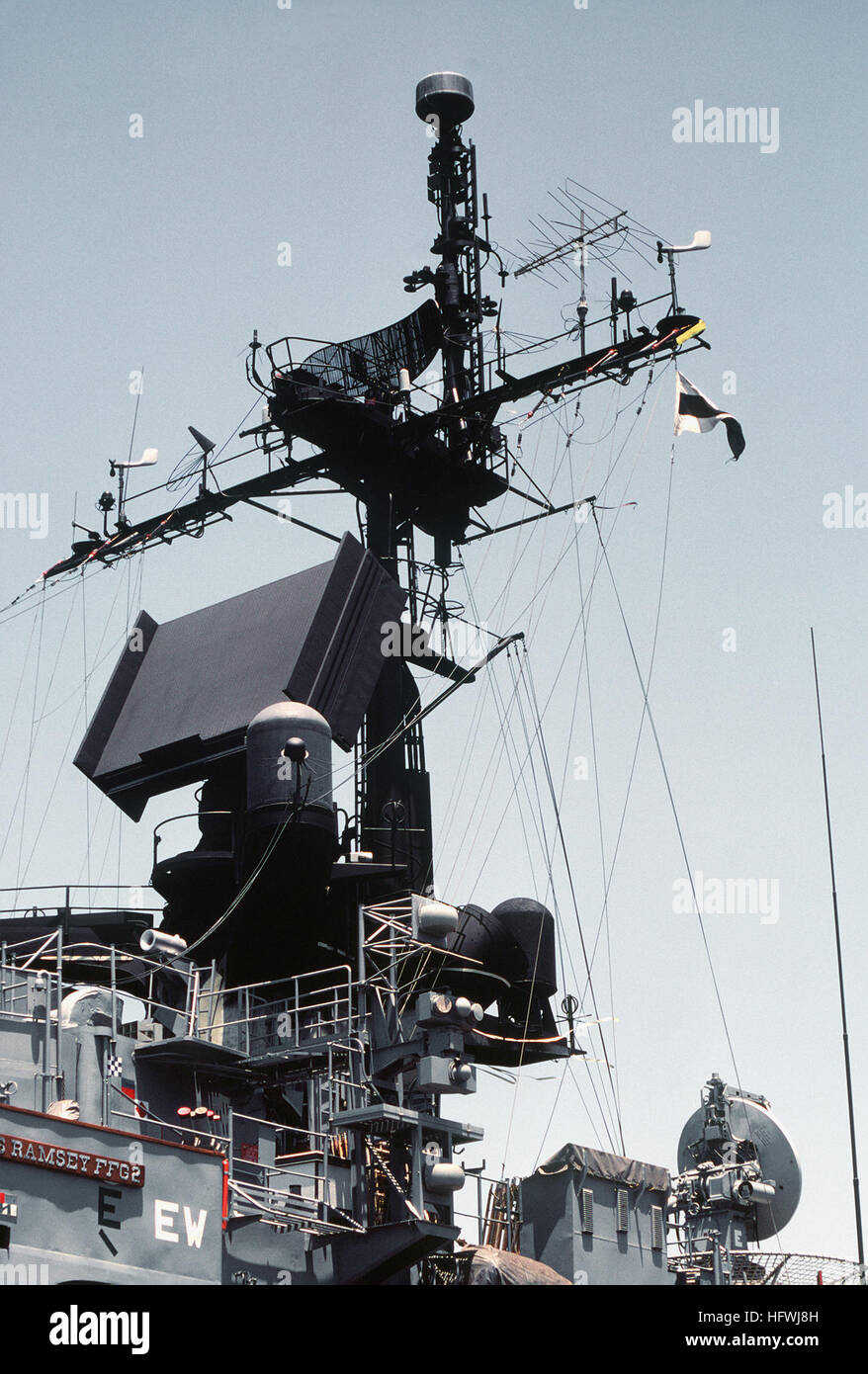 The Brooke-class guided-missile frigate USS Ramsey is equipped with AN ...