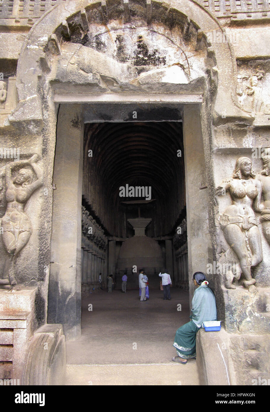 Entrance of Karla Buddhist cave, Chaitya hall measuring 124 ft. x 45 ft ...