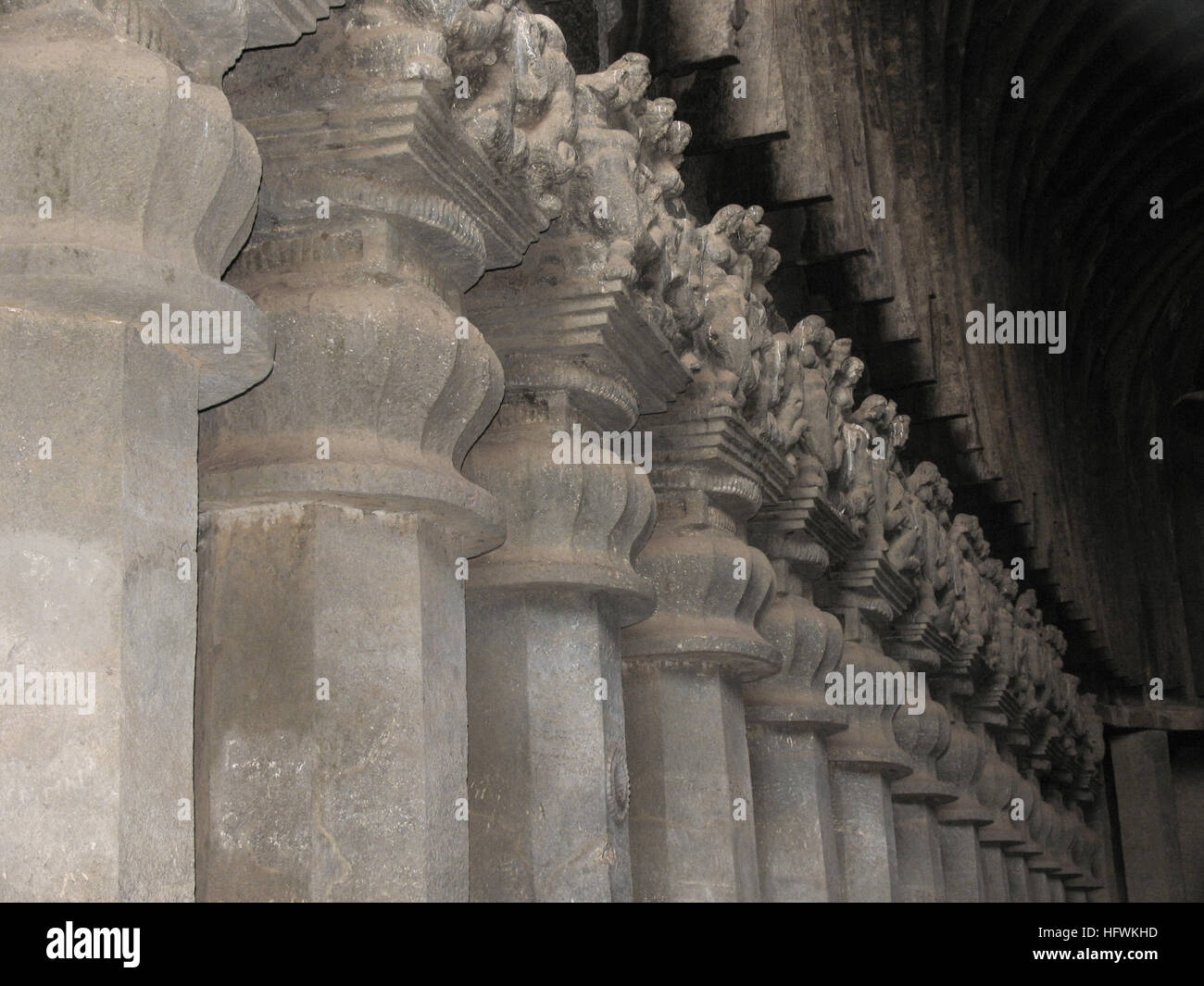 Pillar details of chaitya hall. Karla caves, Dist. Pune Stock Photo - Alamy