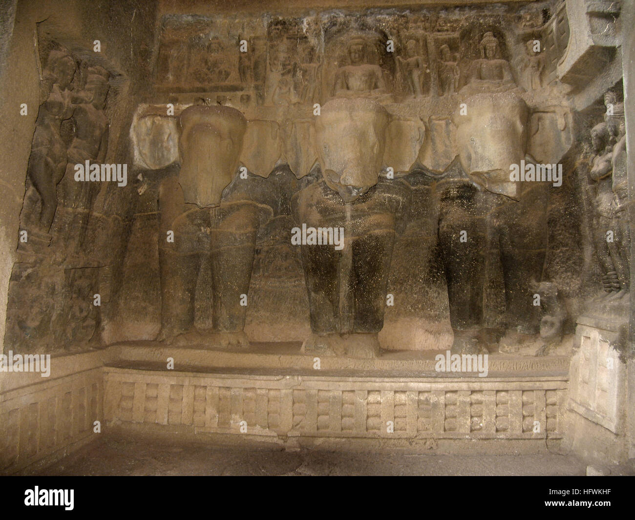 Elephant structure with three huge elephants, Karla Caves Pune dist ...