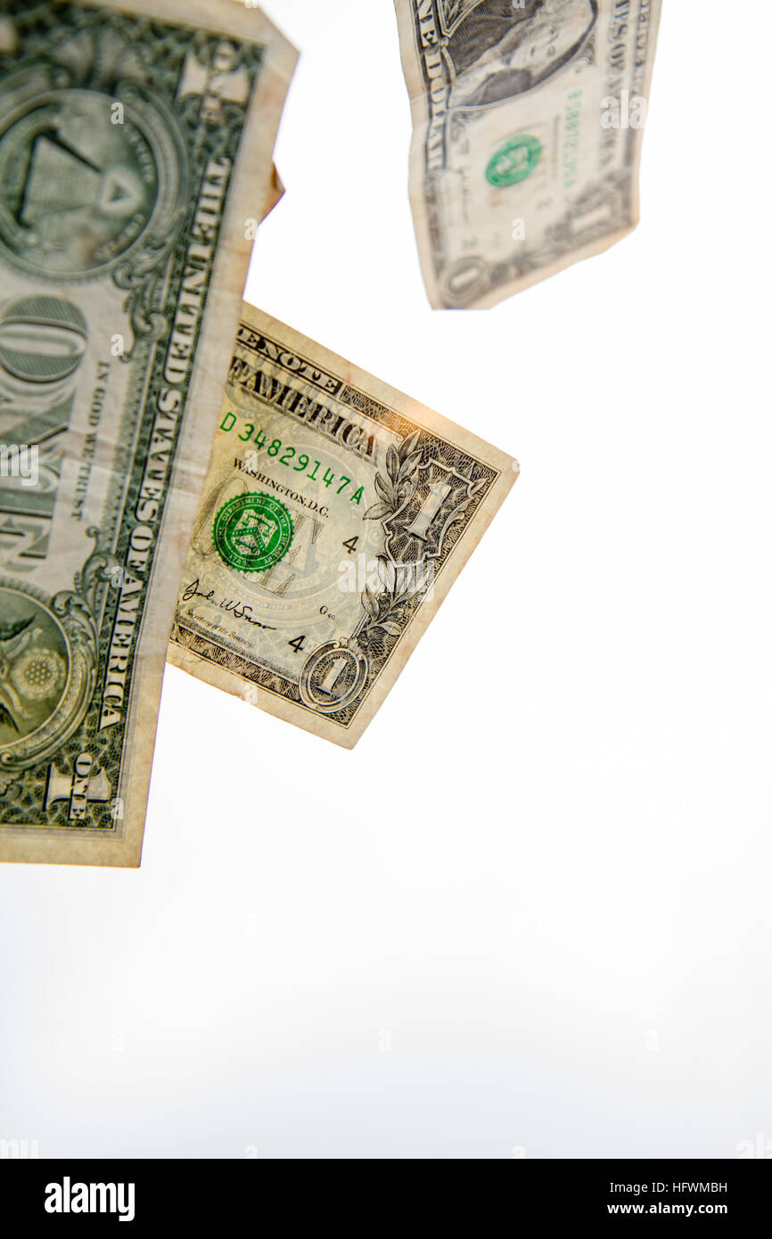 American one dollar bill notes falling down Stock Photo - Alamy