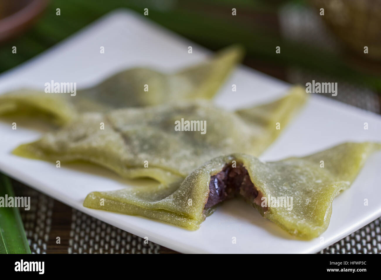 Traditional Kyoto Red bean Matcha Mochi in triangle shape Stock Photo ...