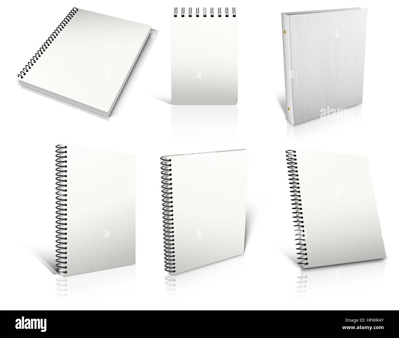 Six whitey spiral blank notepad on white. Ready to be personalized by ...