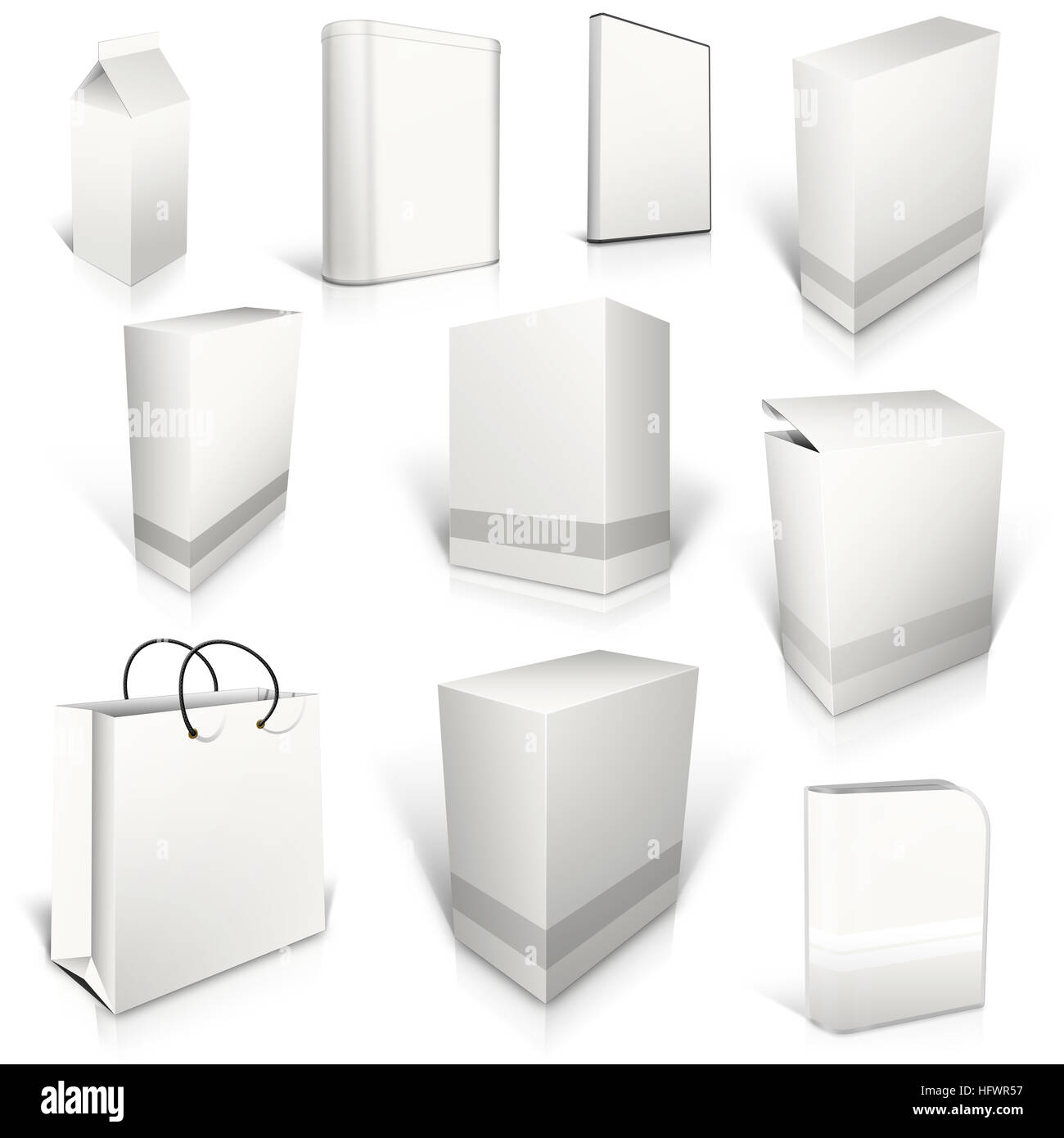 Ten white blank boxes isolated on white background ready to be ...