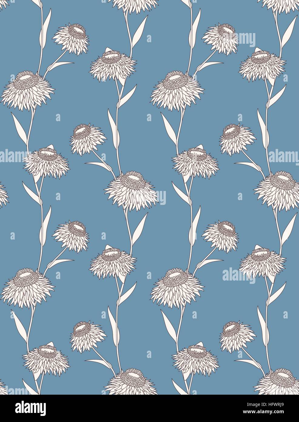 Linear flower seamless pattern on blue background Stock Vector Image ...