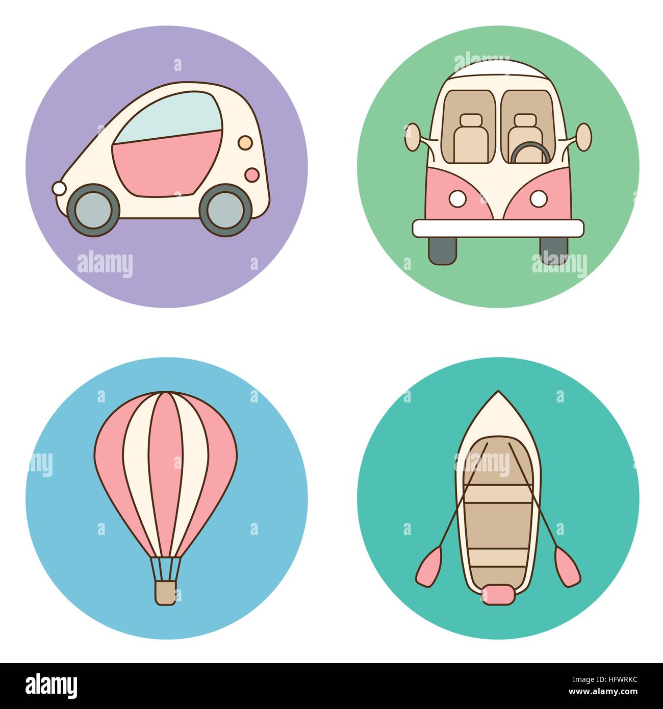 Set of 4 circles with cartoon transport illustrations Stock Vector ...
