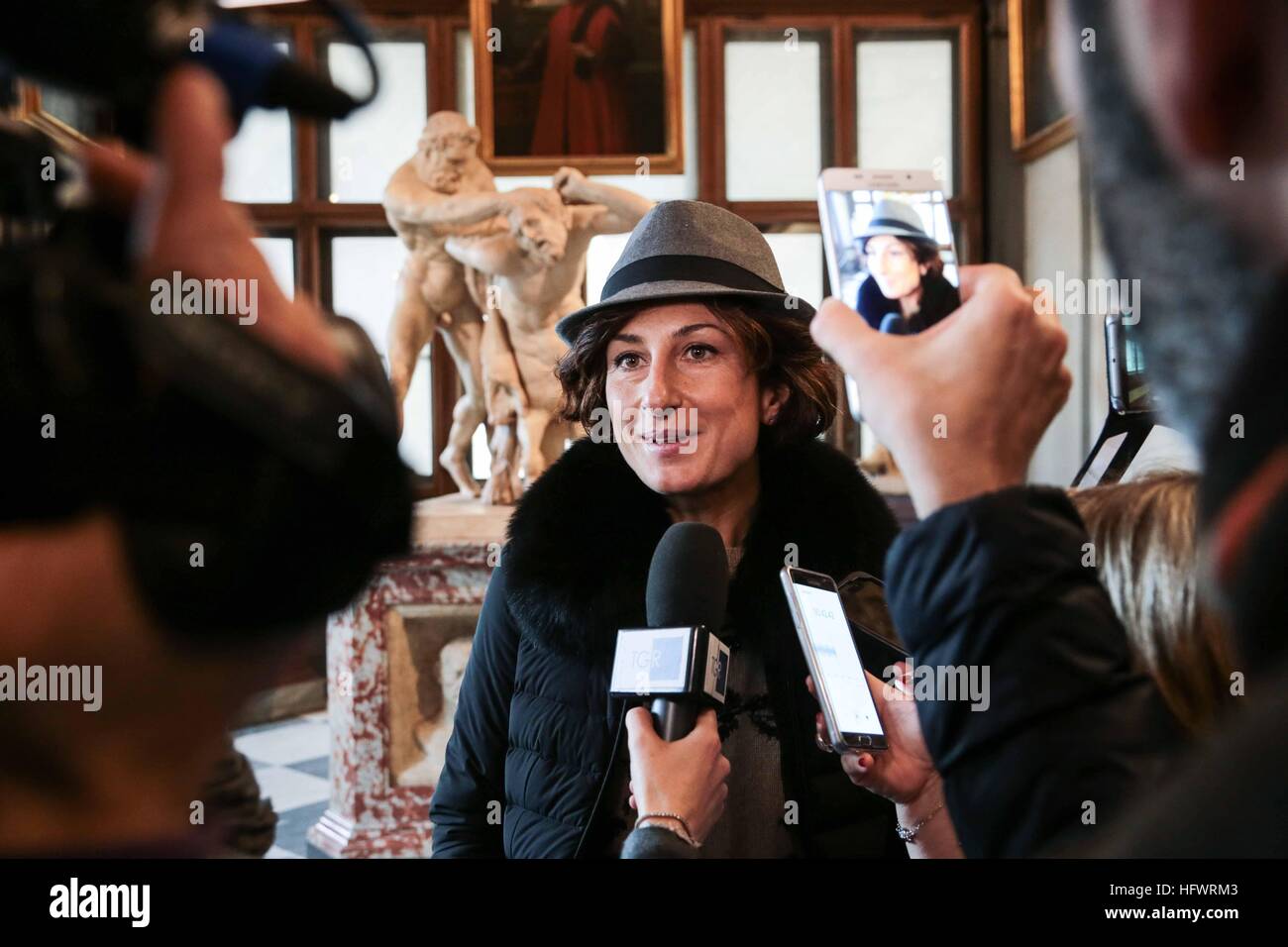 First Lady of Italy Agnese Landini joins visitors to the Uffizi Gallery ...