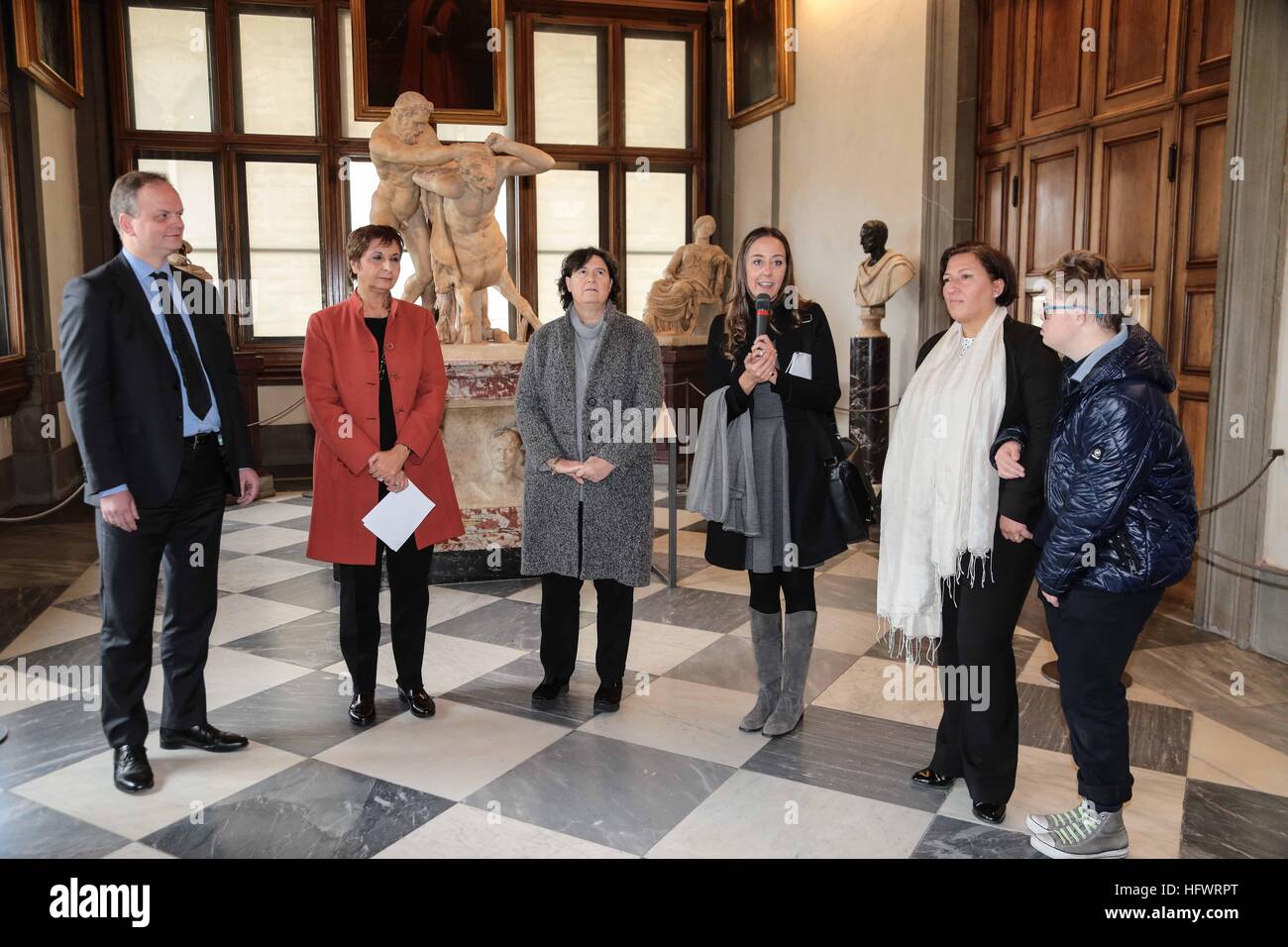 First Lady of Italy Agnese Landini joins visitors to the Uffizi Gallery ...