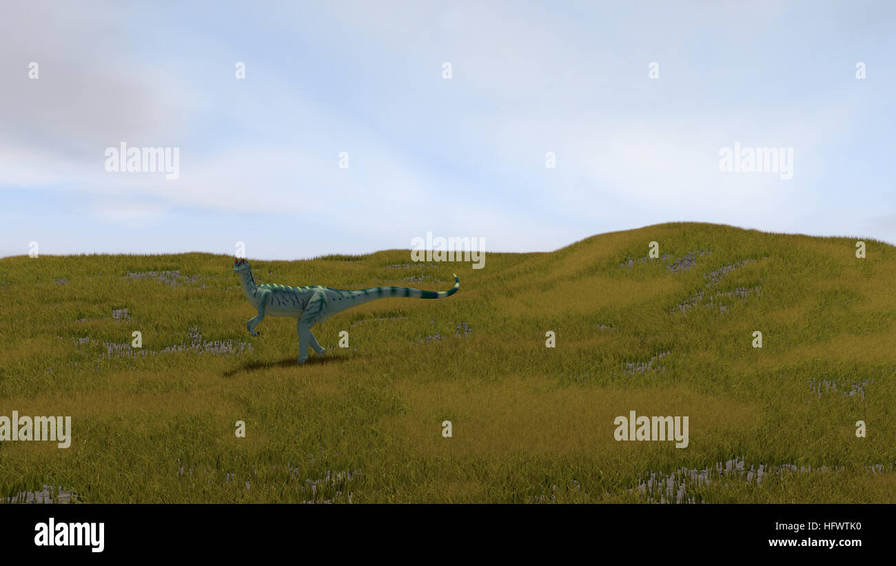 3d illustration of the hunting dilophosaurus Stock Photo - Alamy